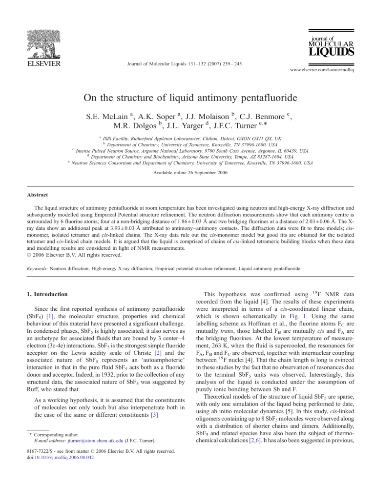 Liquid Antimony Pentafluoride Structure