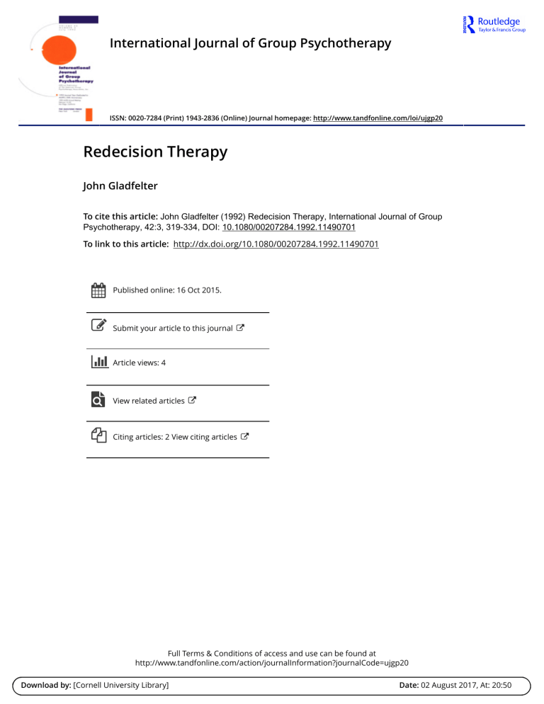 Redecision Therapy Gladfelter