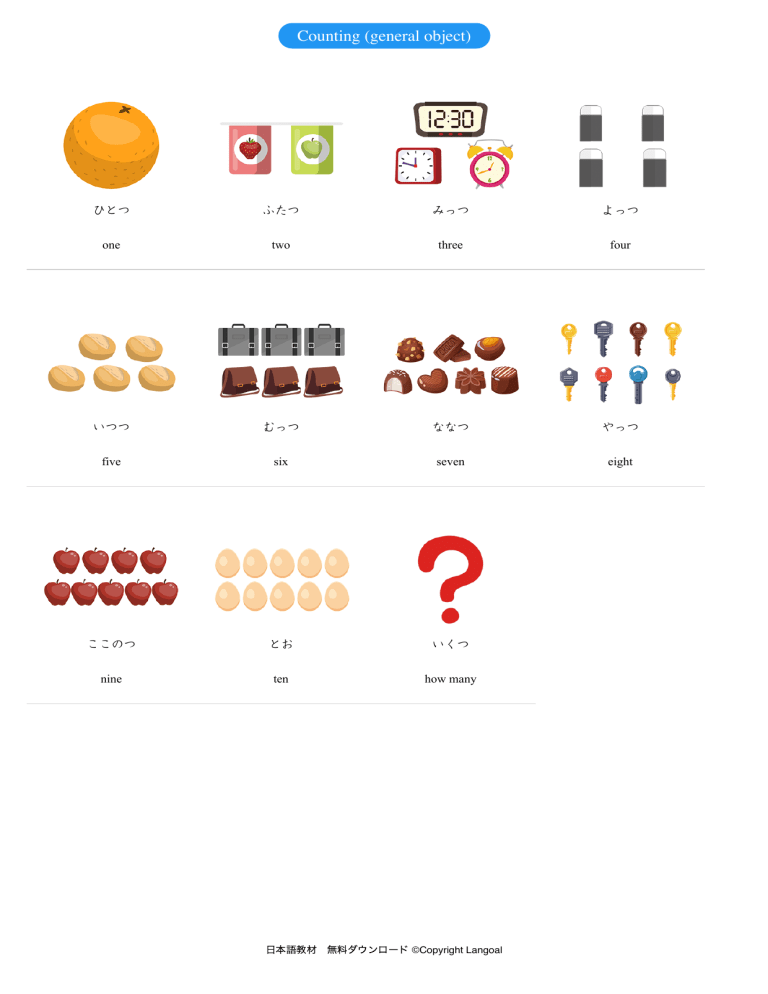 Japanese Counting Worksheet: Numbers 1-10