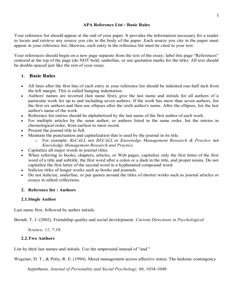 APA Reference List Guide: Basic Rules & Examples