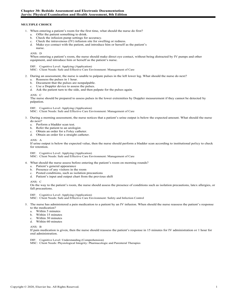 Nursing Assessment Exam Questions & Answers