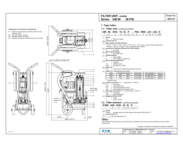 Mobile Filter Unit UM 80 Technical Data Sheet