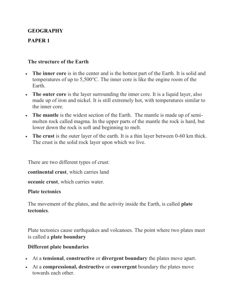 Geography Exam Paper: Earth Structure & Coastal Processes