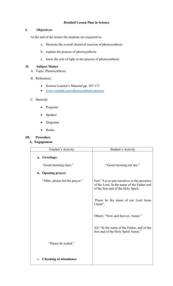 Detailed Lesson Plan In Science 5e