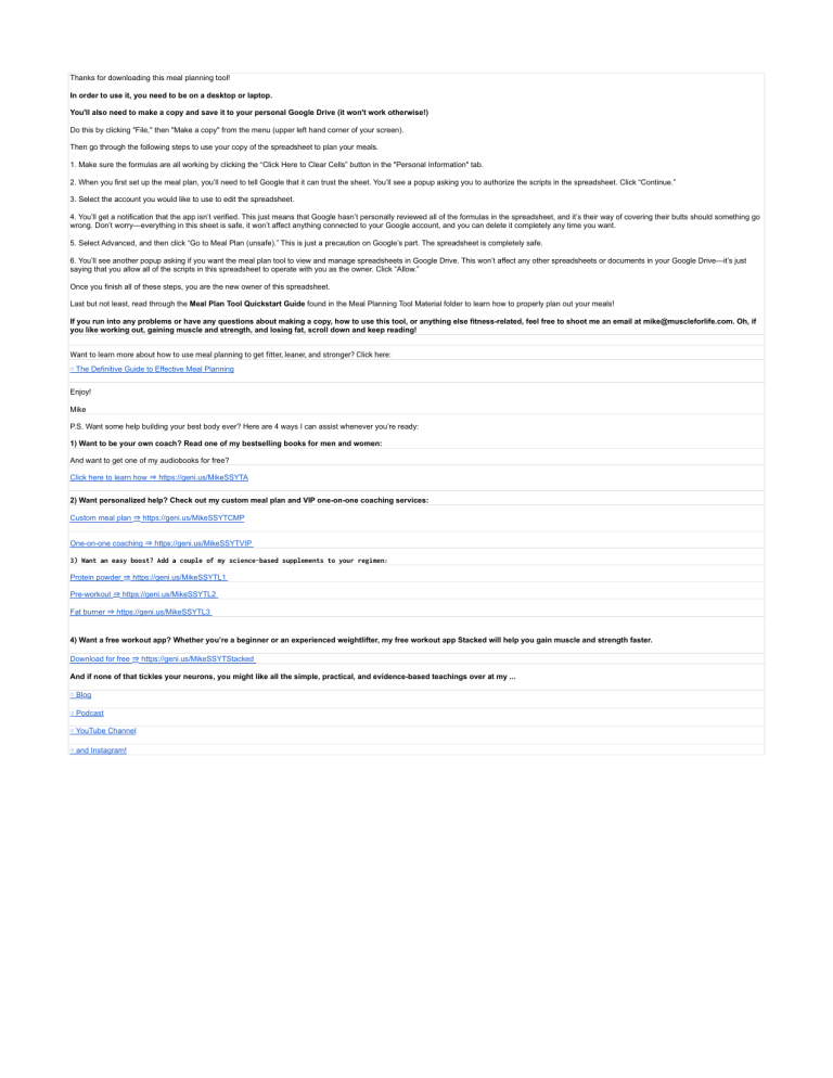 Free Meal Planning Tool Google Sheets Version 