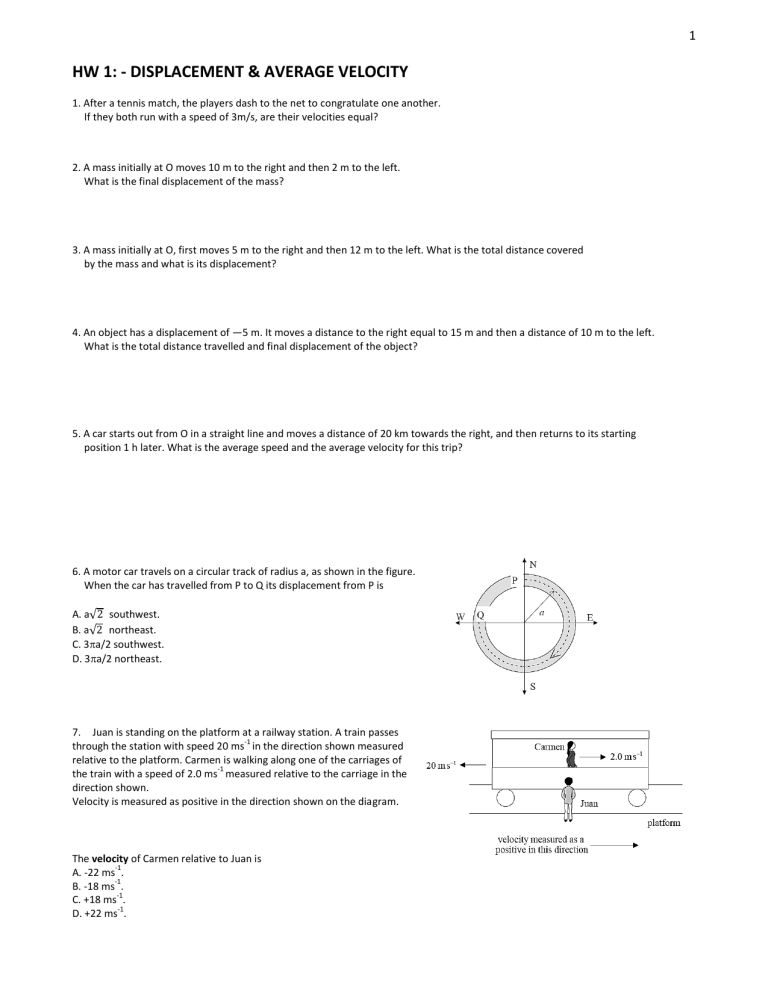 Displacement And Average Velocity Problems Displacement And Average Velocity Problems