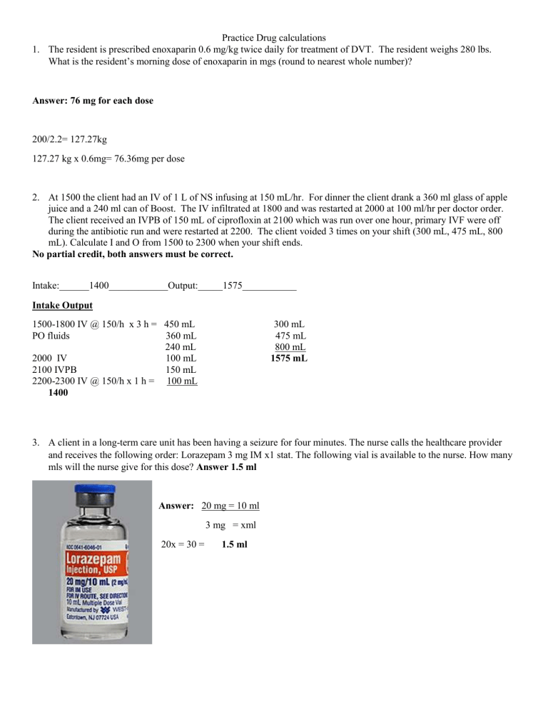 Drug Calculation Practice Problems