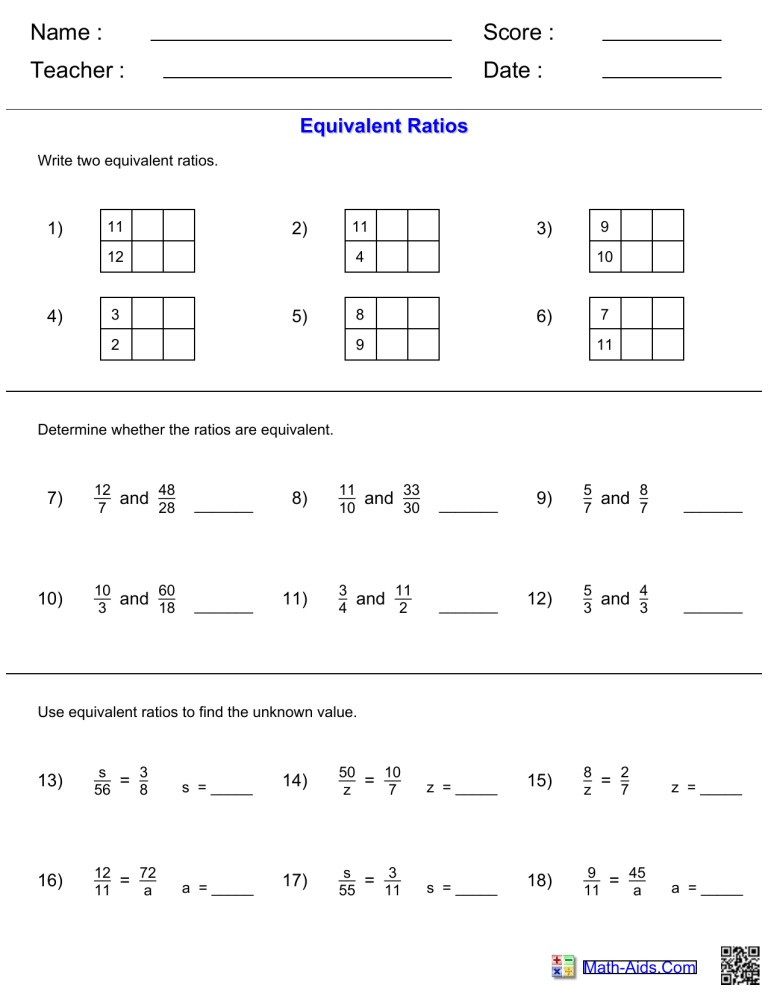 Ratios Equivalent