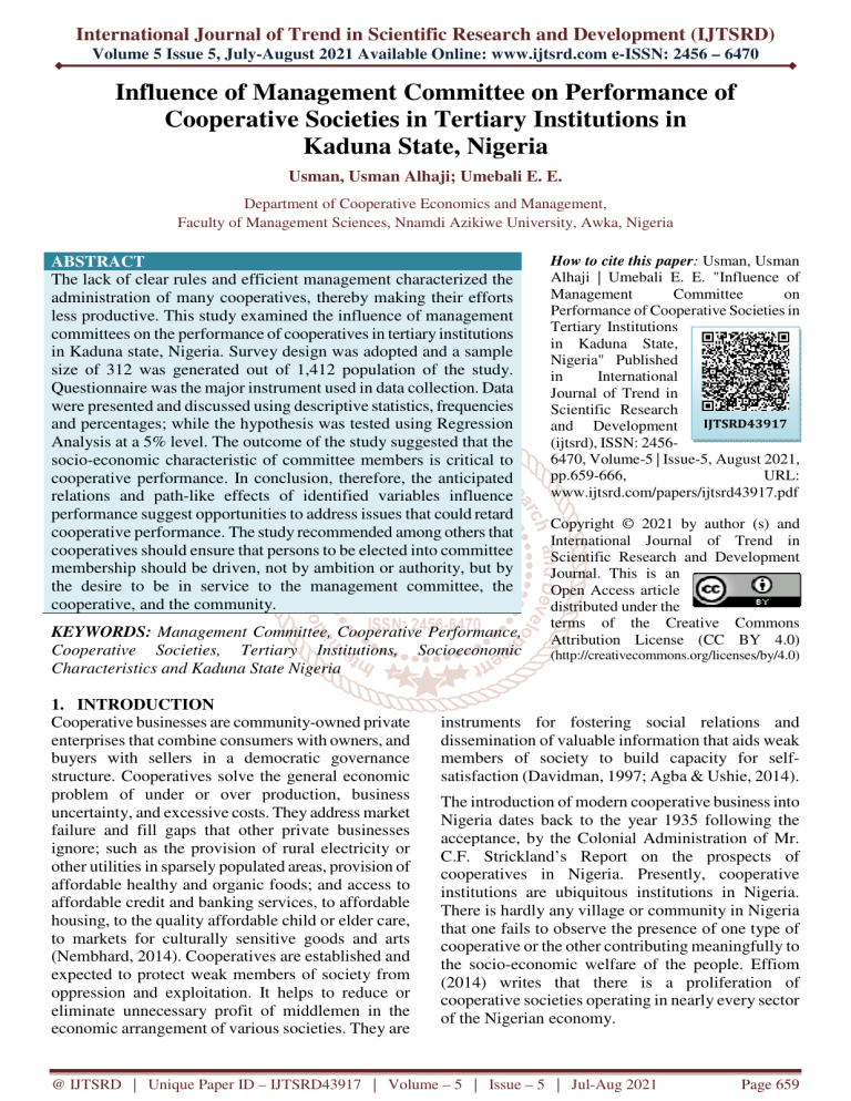 Cooperative Performance & Management Committees in Nigeria
