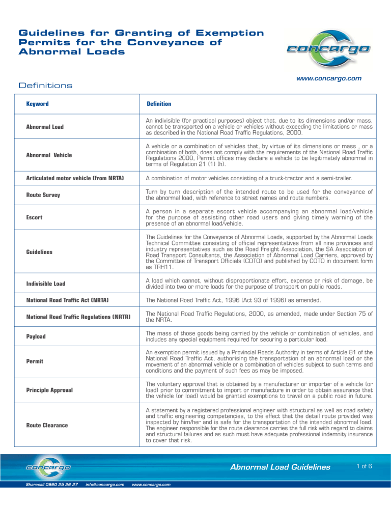 Abnormal Load Transport Guidelines & Permits