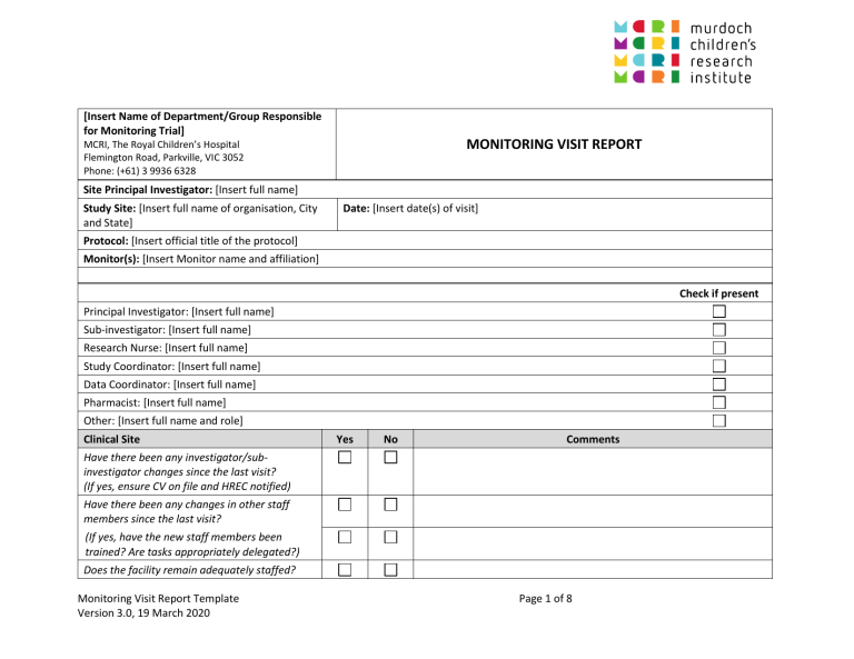 Template Monitoring Visit Report