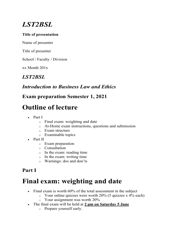 Exam Preparation Semester 1 2021