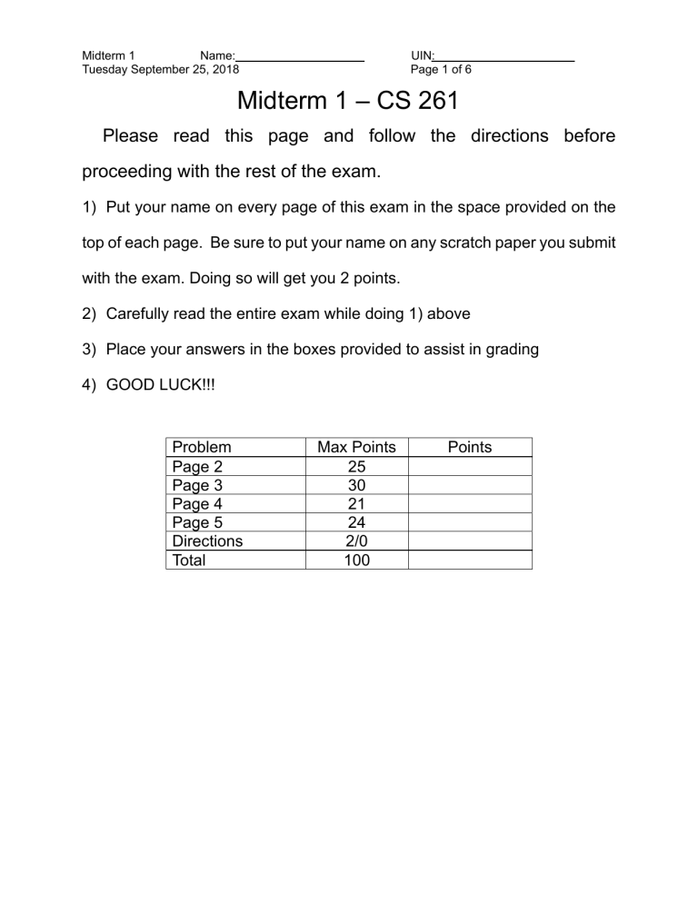 CS 261 Midterm Exam