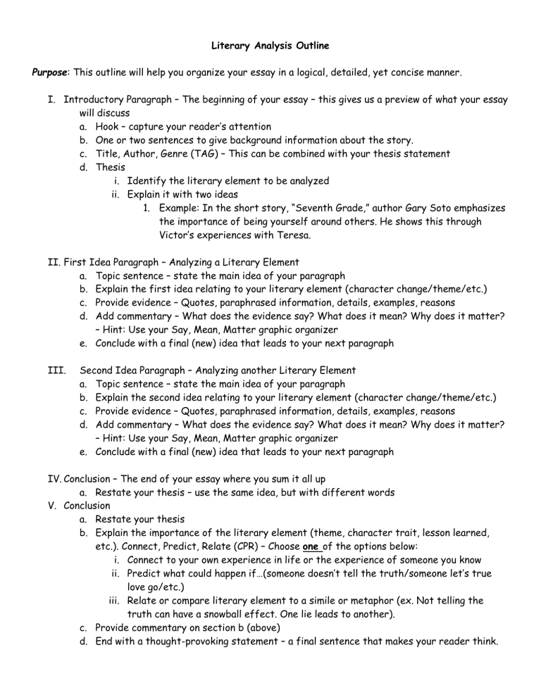 Literary Analysis Outline Essay Structure Guide Literary Analysis Outline Essay Structure Guide