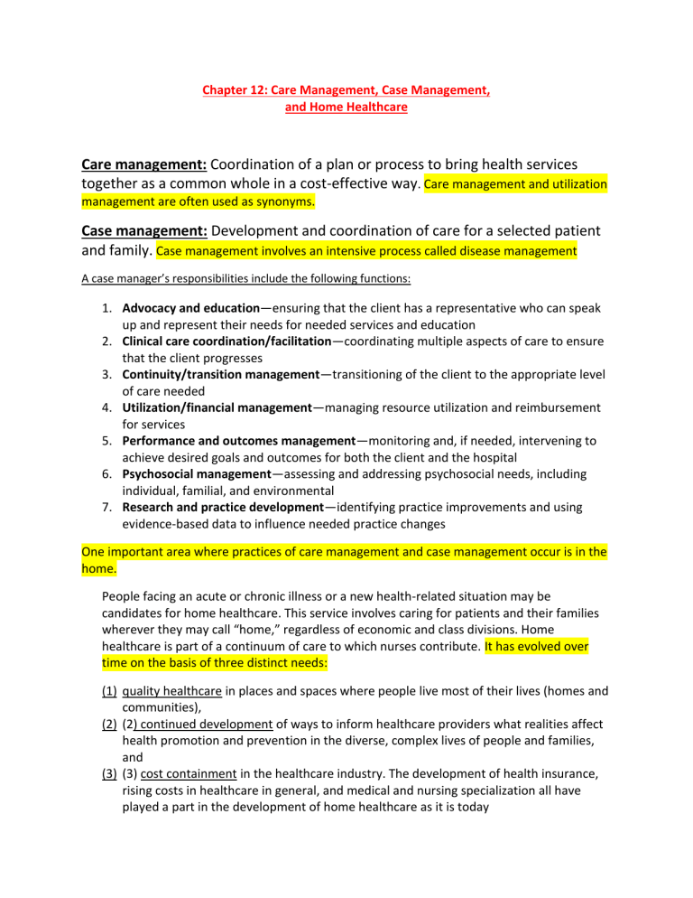 Care & Case Management in Home Healthcare