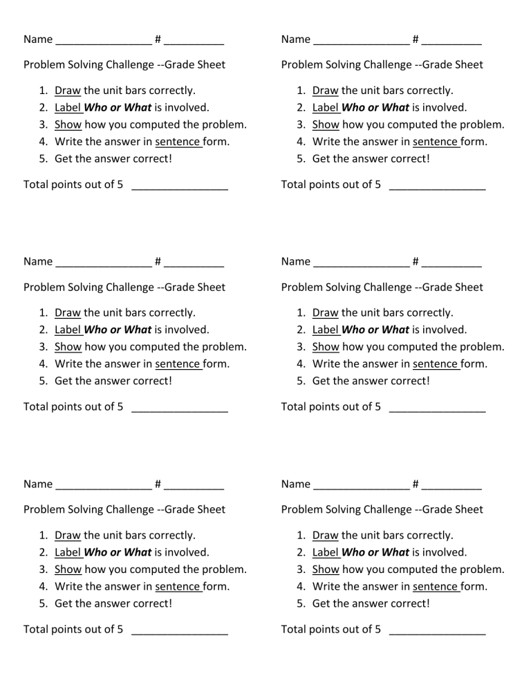 MATH PROBLEM SOLVING GRADE SHEET MATH PROBLEM SOLVING GRADE SHEET