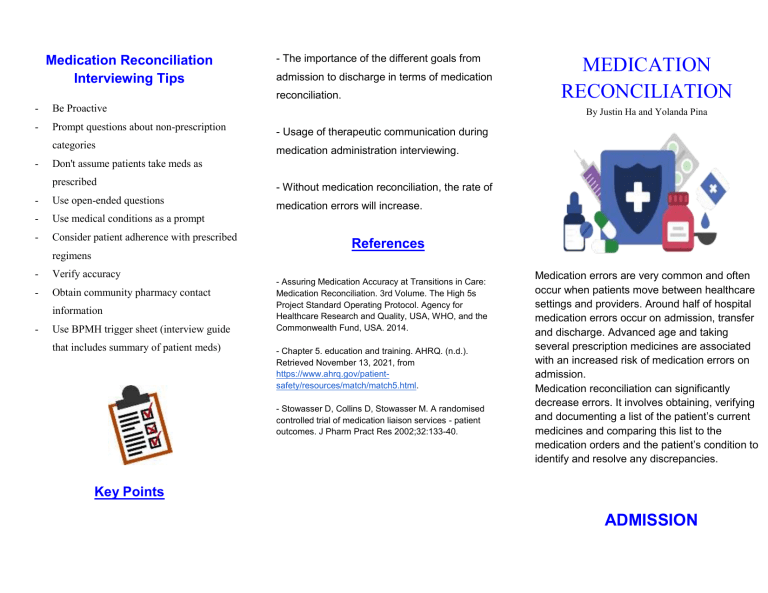 Medication Reconciliation Pamplet 2 Medication Reconciliation Pamplet 2