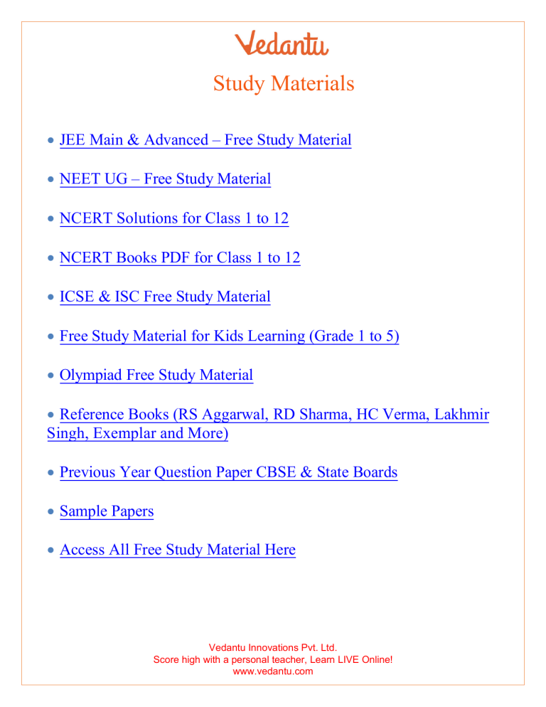 Free Study Material for JEE, NEET, NCERT, CBSE, ICSE