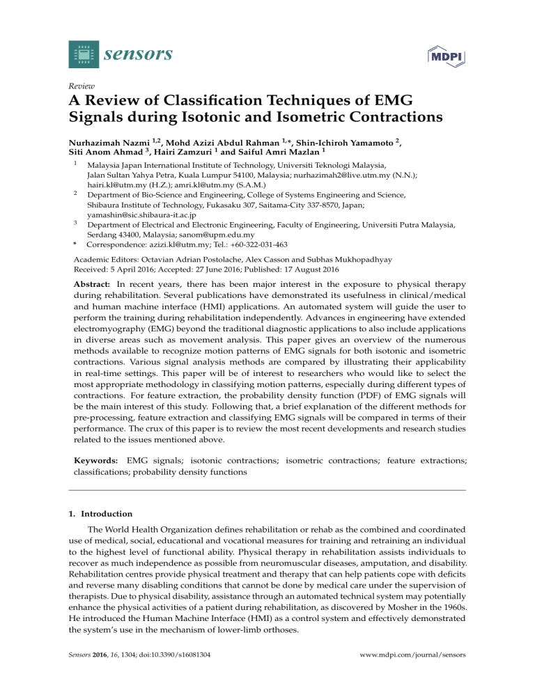 EMG Signal Classification Techniques Review