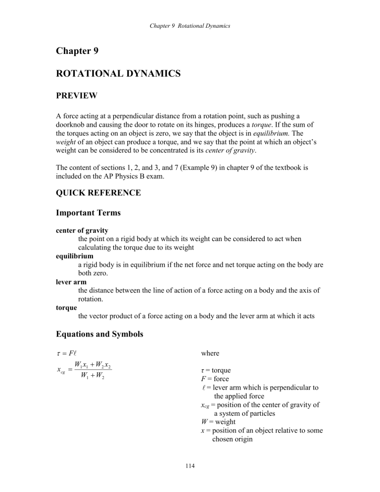 Rotational Dynamics: Torque, Equilibrium, Center of Gravity