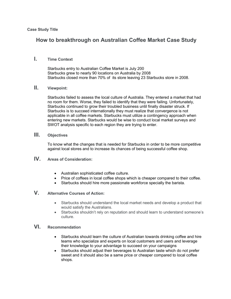 Starbucks in Australia: A Case Study