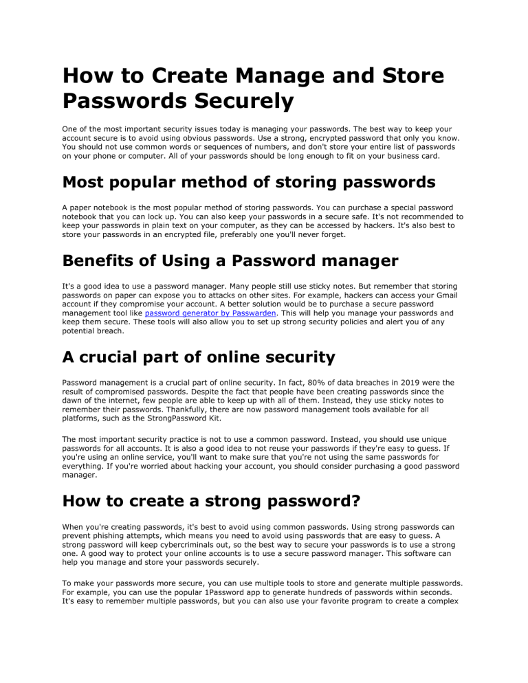 How To Create Manage And Store Passwords Securely How To Create Manage And Store Passwords Securely