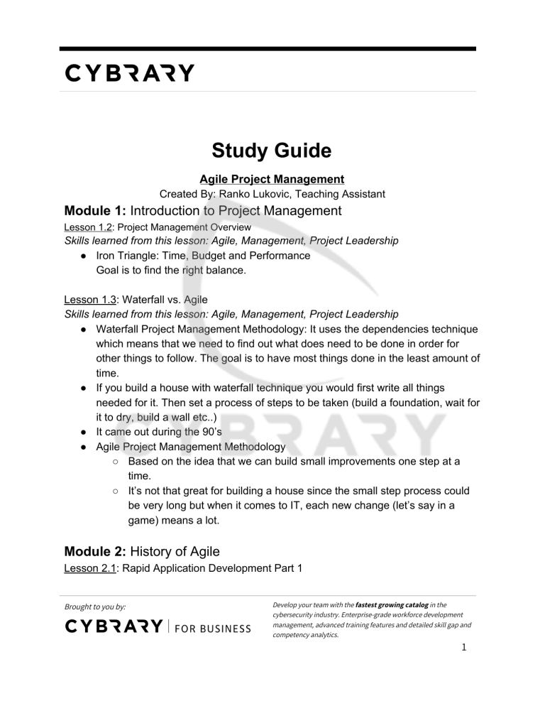 Agile Project Management Study Guide 1