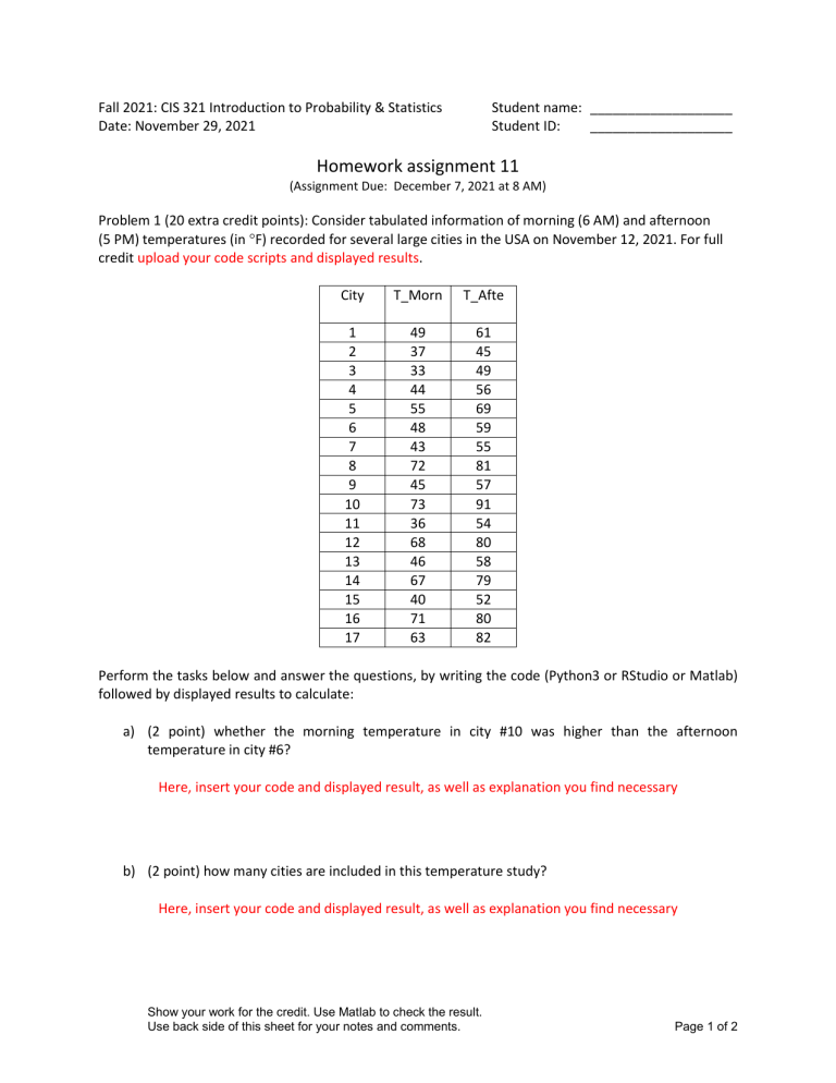 Probability & Statistics Homework: Temperature Data Analysis