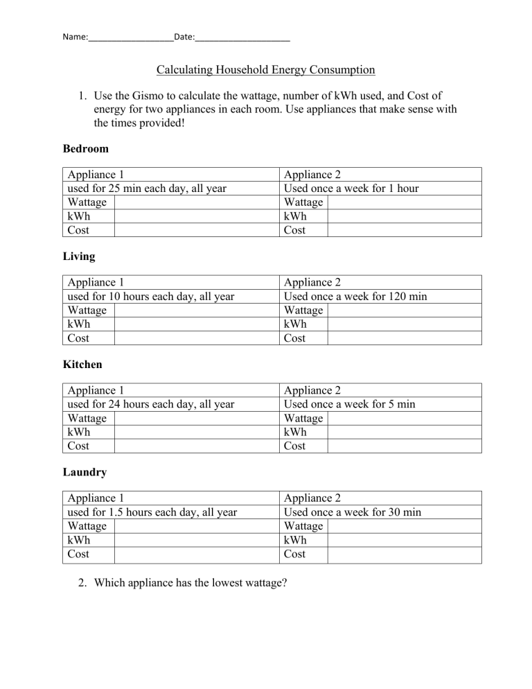 Calculating Household Energy Consumption Calculating Household Energy Consumption