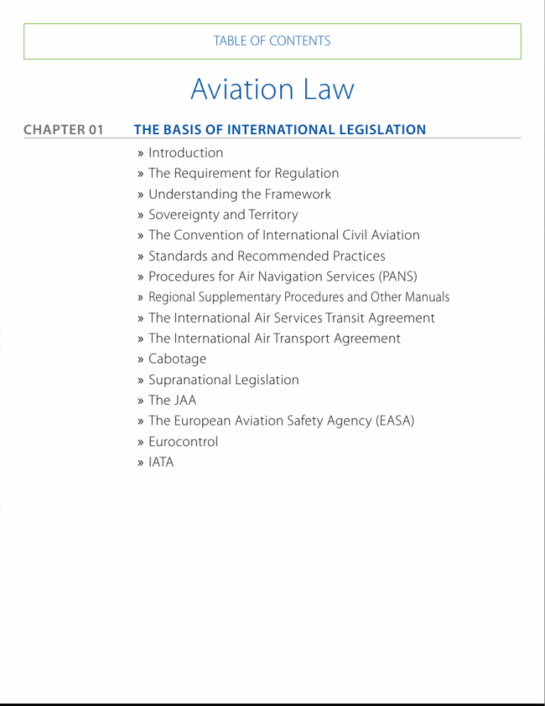 Aviation Law: Table of Contents | ICAO & Air Regulations
