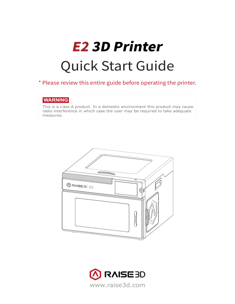 Raise3D E2 3D Printer Quick Start Guide