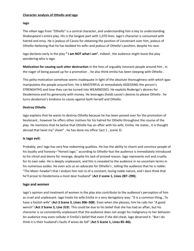 Othello: Character Analysis of Othello and Iago