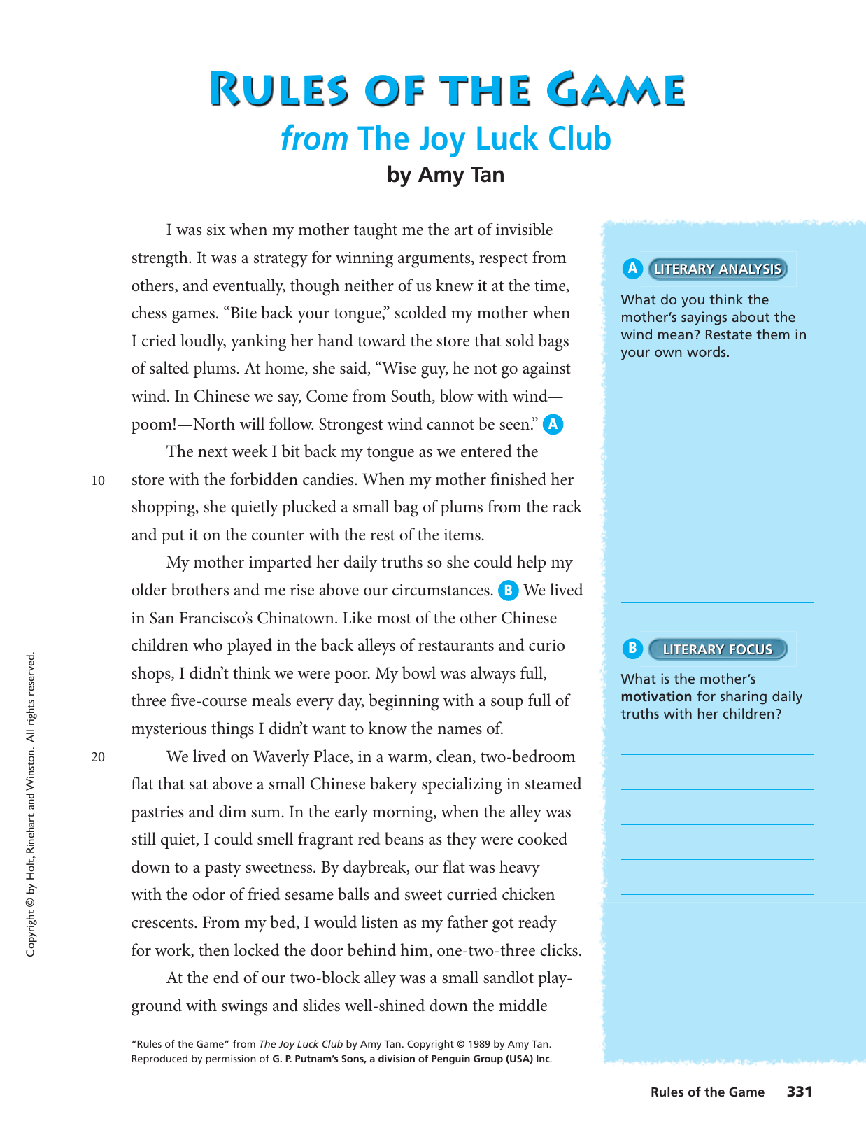 By Amy Tan Rules Of The Game Book