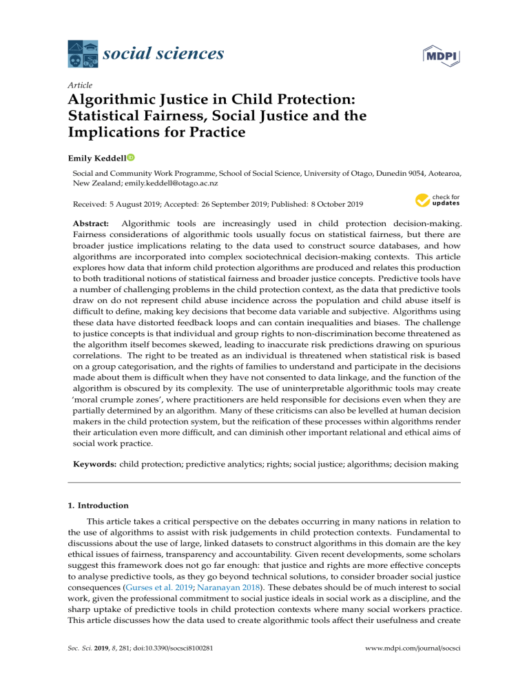 Algorithmic Justice in Child Protection Statistica