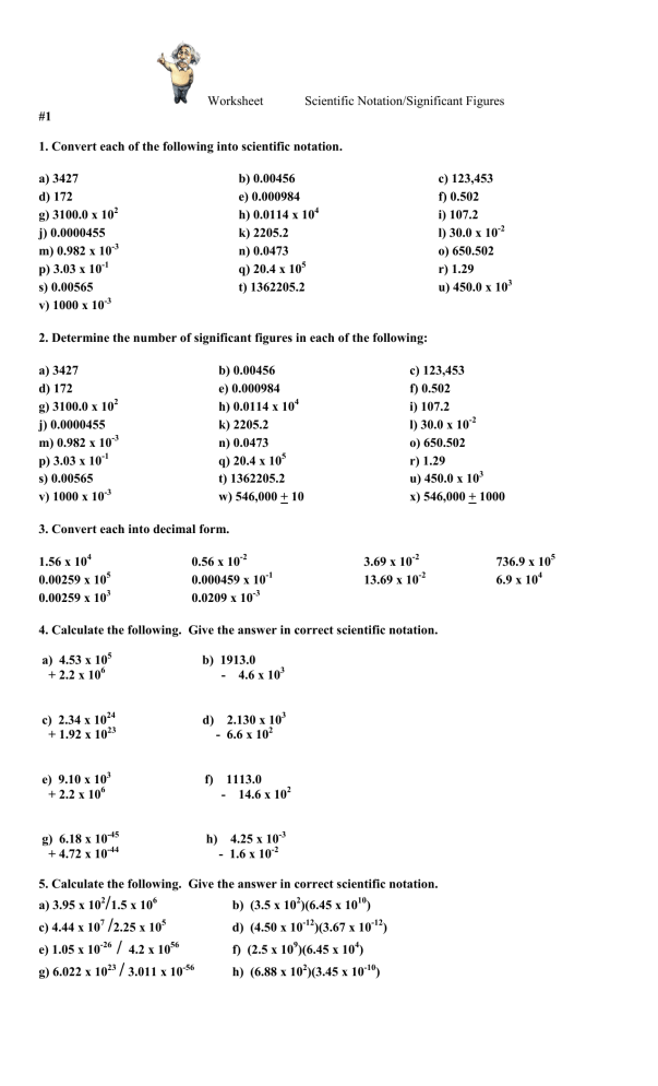 Significant Figures Worksheet Significant Figures Worksheet