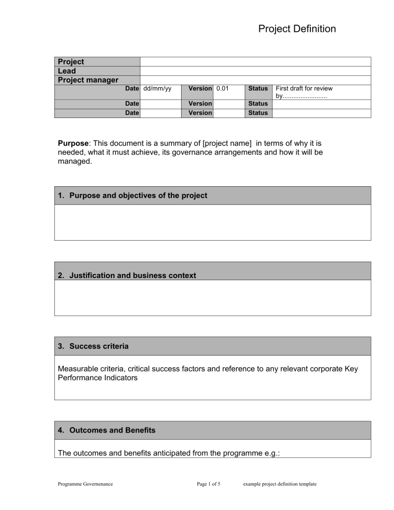 Example Project Definition Template