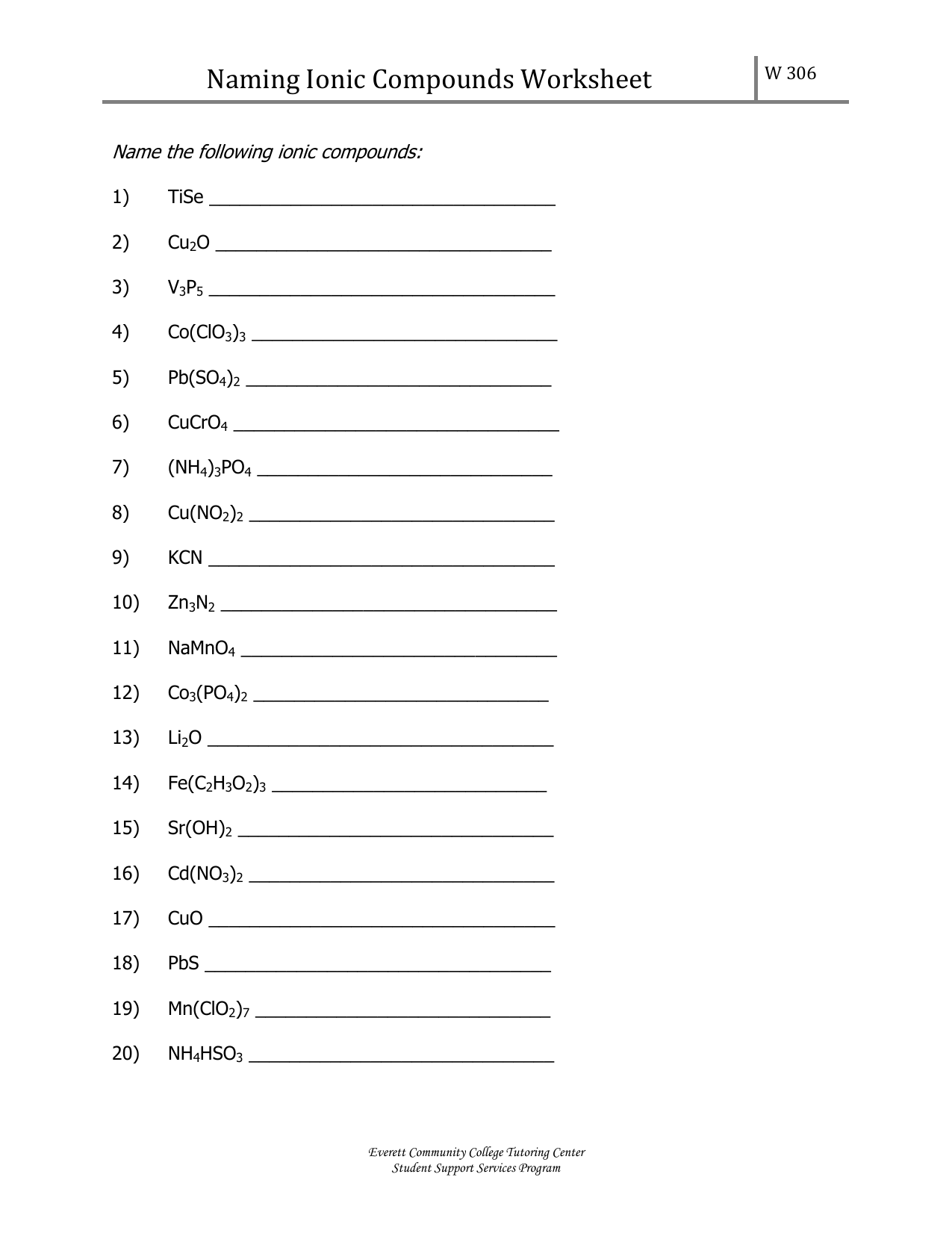 Naming Ionic Compounds Worksheet Answers