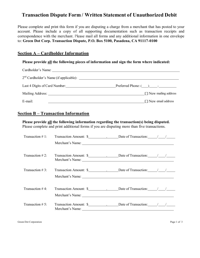 Dispute form