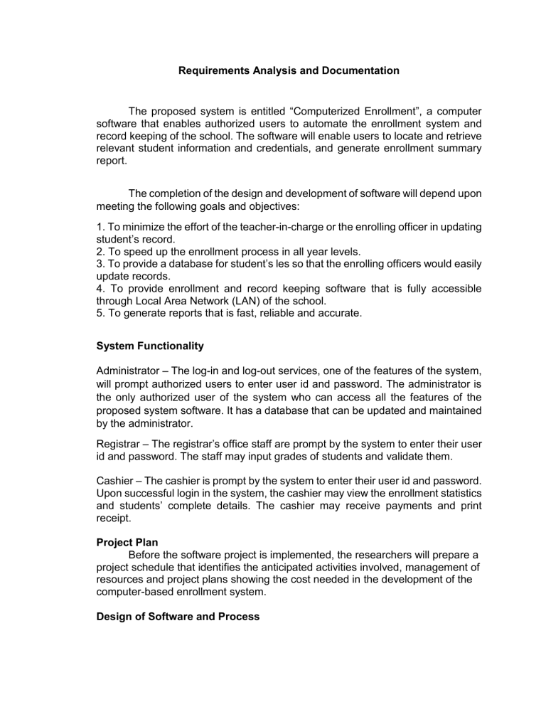 Requirements Analysis And Documentation