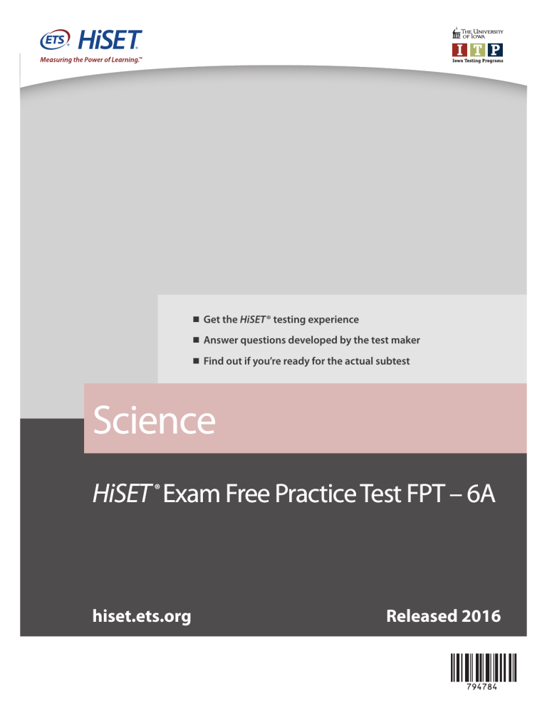 HiSET Science Practice Test HiSET Science Practice Test