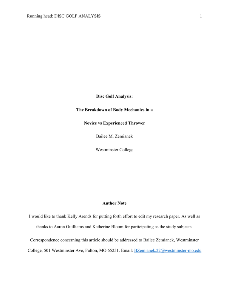 Kinesiology Research Paper Disc Golf Analysis Kinesiology Research Paper Disc Golf Analysis