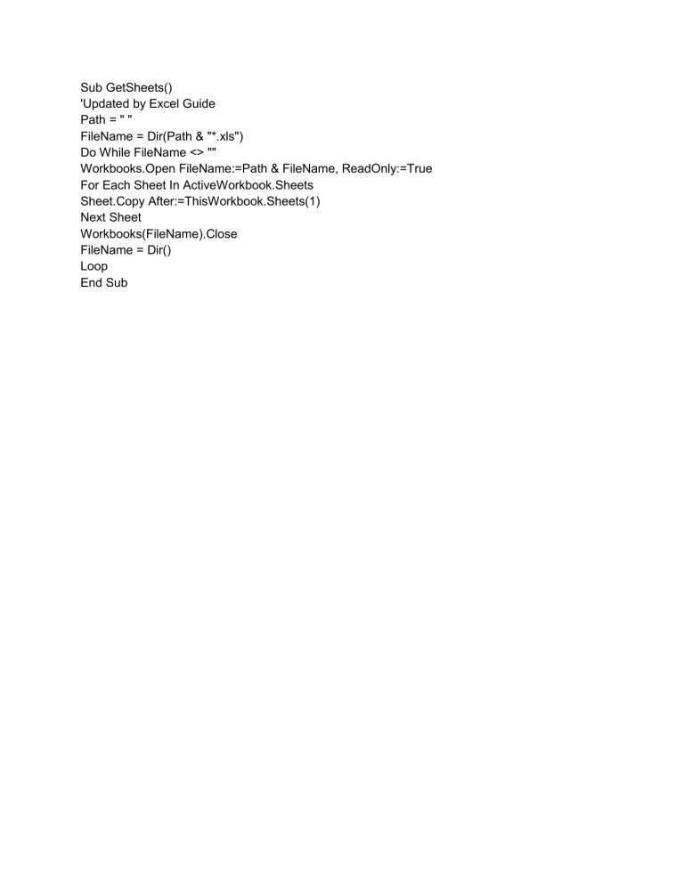VBA Code For Combine Workbooks
