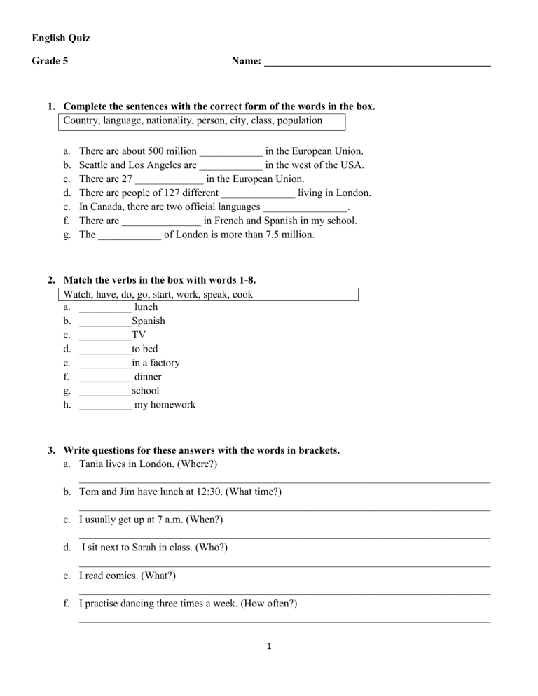 English Quiz