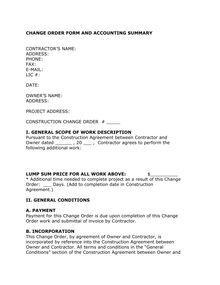 Change Order Template 29