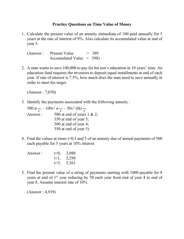 TVM Practice Questions On TVM