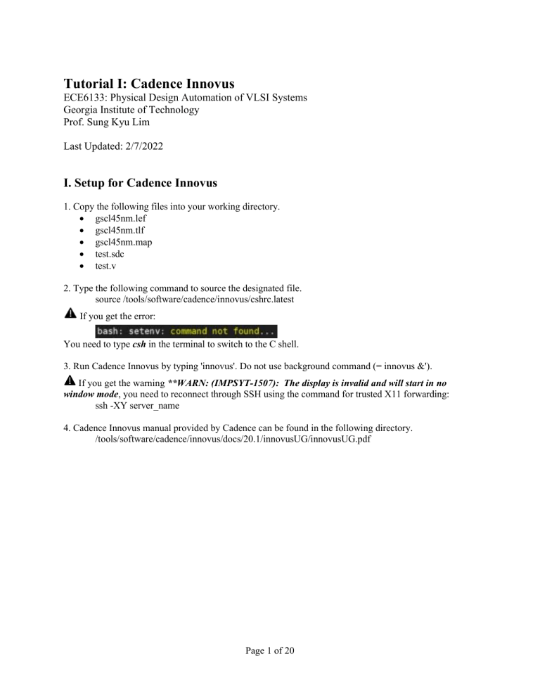 Cadence Innovus Tutorial: VLSI Physical Design