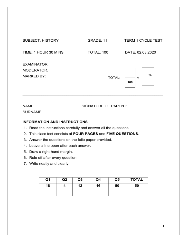 gr 11 history cycle test