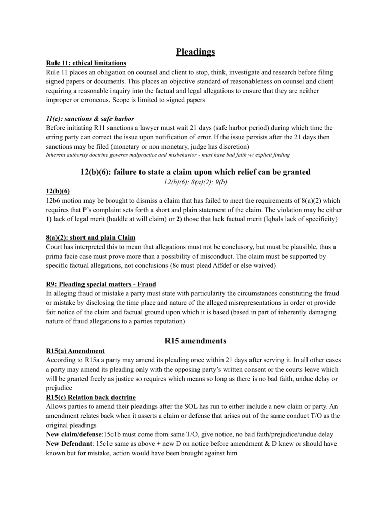 Civil Procedure Final Rulestatement