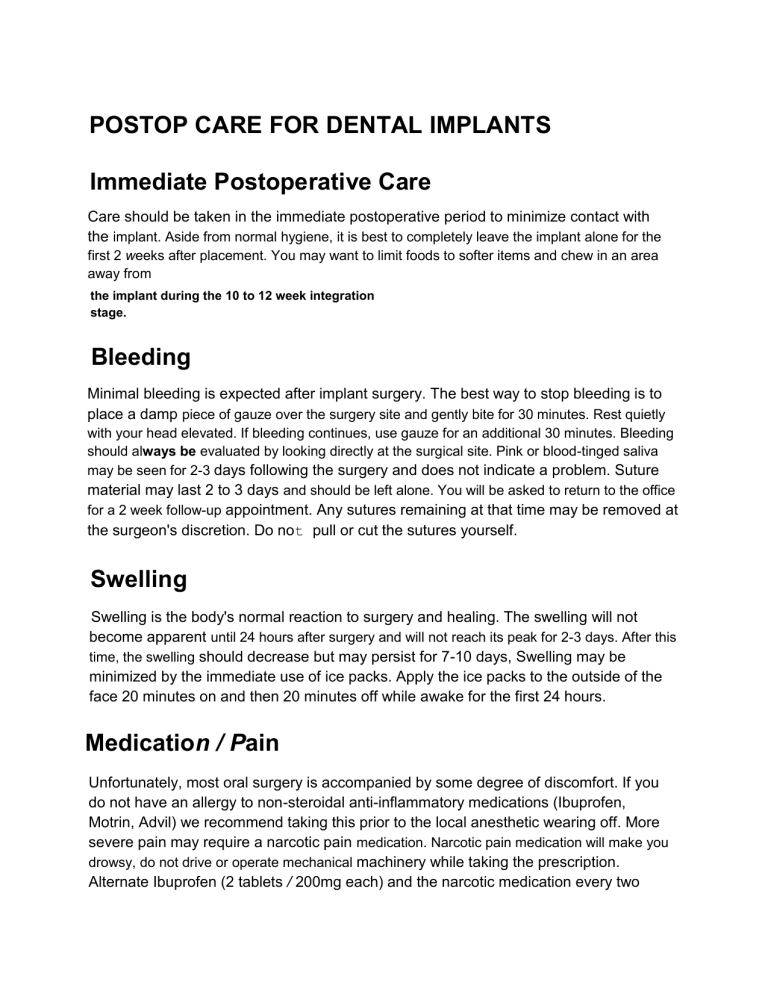Dental Implant Post Op Care Guide Dental Implant Post Op Care Guide
