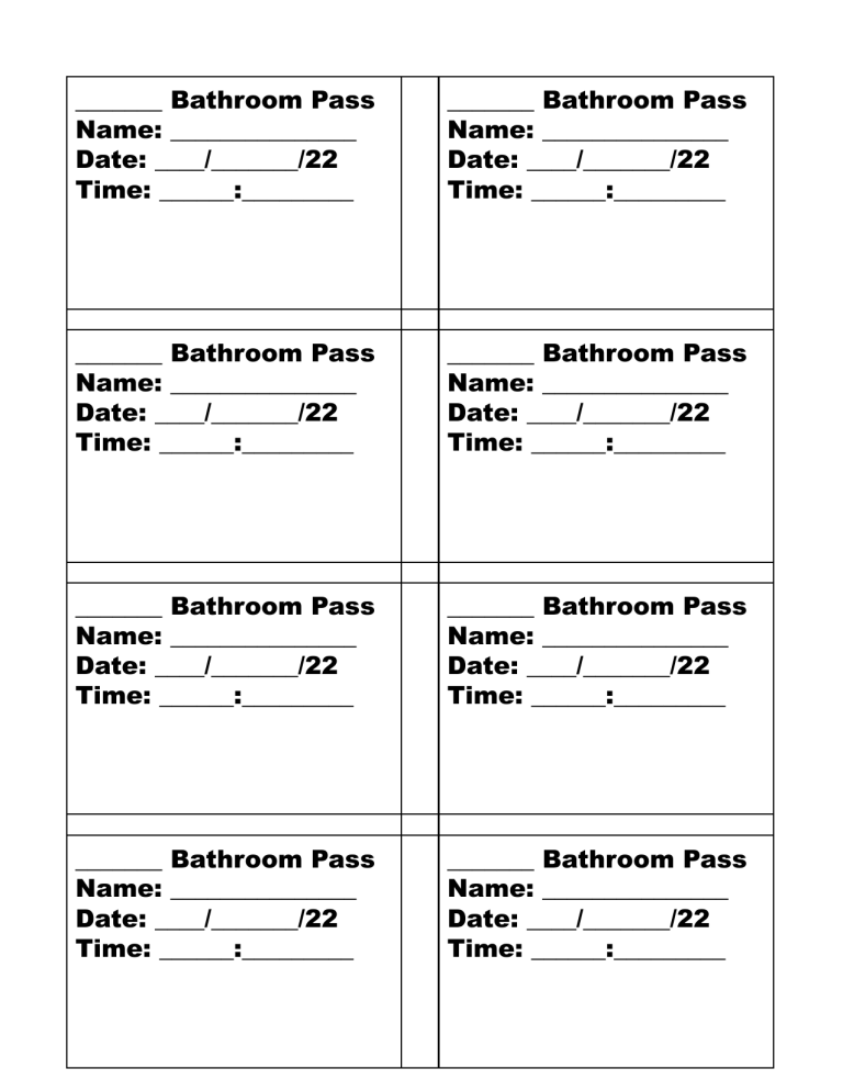 Printable Bathroom Passes for Classroom Management